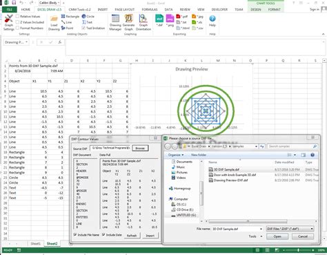 excel draw create and draw dxf files inside excel