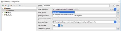 node js can t add remote node interpreter for mocha in