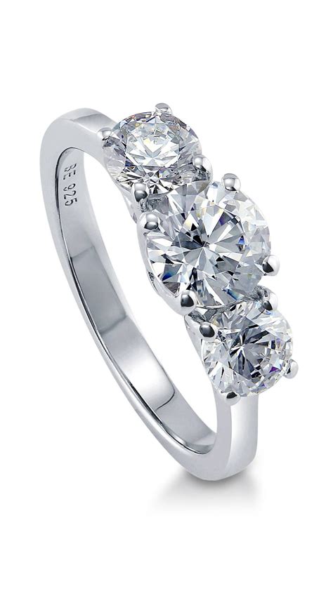 Rhodium Plated Sterling Silver 3 Stone Promise Ring Made With Swarovski