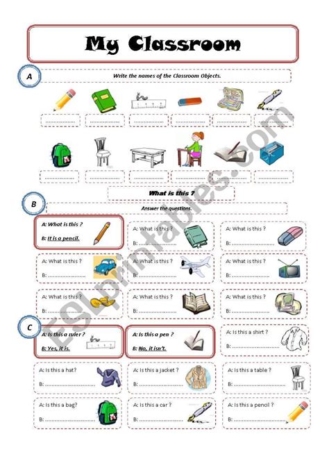 Classroom Objects Esl Worksheet By Ynoktaselim