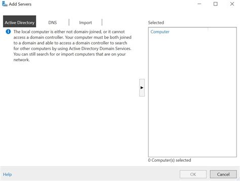 active directory unable to add see local server in
