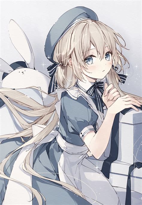 Safebooru 1girl Apron Bangs Beret Blue Dress Blue Eyes Blue Headwear