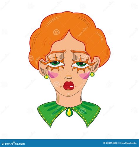 Portrait Of A Red Haired Girl With Green Eyes Stock Vector