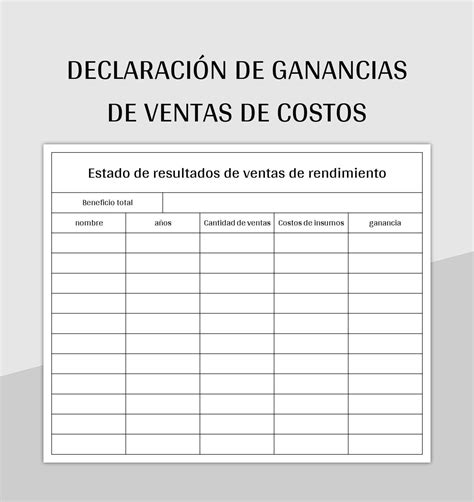 Plantilla De Excel Declaración De Ganancias De Ventas De Costos Y Hoja