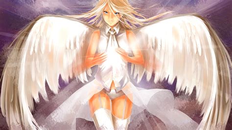 Wallpaper Illustration Anime Girls Wings Angel Thigh Highs