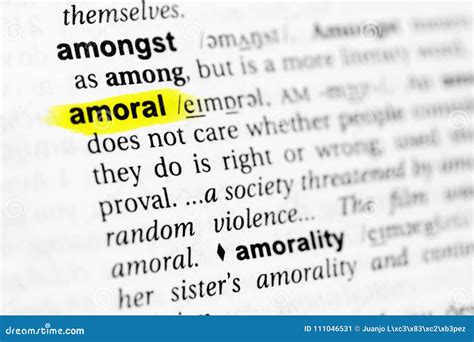 Highlighted English Word `amoral` And Its Definition In The Dictionary