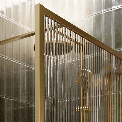 Brushed Gold Framed Fluted Glass Shower Screen 1080mm Gold Shower
