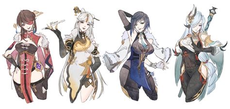 Shenhe Yelan Ningguang And Beidou Genshin Impact Drawn By Fukuro