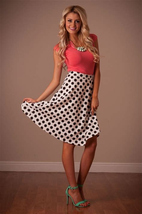 White Black Polka Dot Aline Modest Skirt Trendy Modest Dresses