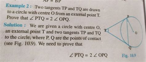 Example 2 Two Tangents Tp And Tq Are Drawn To A Circle With Centre O Fr