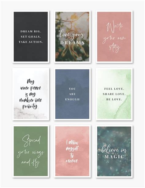 Printable Affirmation Cards Inspirational Quotes Vision Etsy