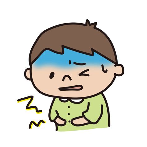 嘔吐下痢に苦しむ子供（女の子）の無料 フリー イラスト かわいい手描きの無料素材「てがきっず」保育園・小学校・介護施設にぴったりのフリー