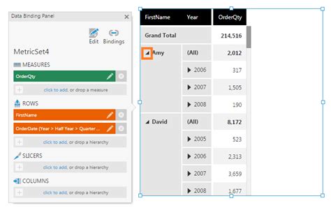 expand and collapse hierarchy members data visualizations support