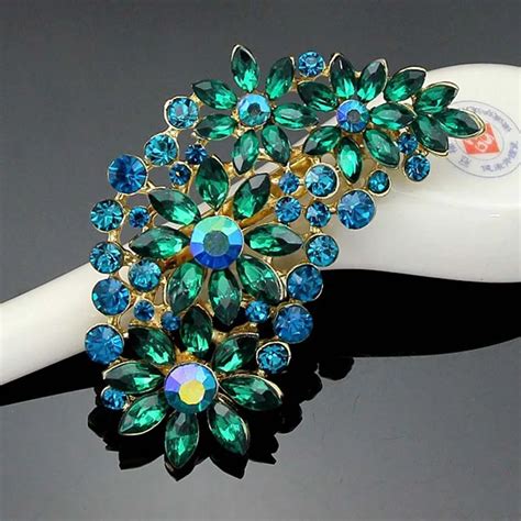 Imitation Gemstone Crystal Flowers Brooches Pins Vintage Large Wedding