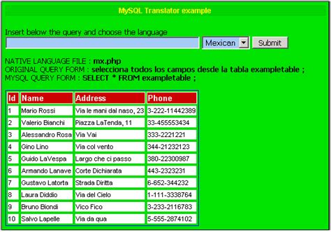 mysql babel turn native language sentences into mysql queries php