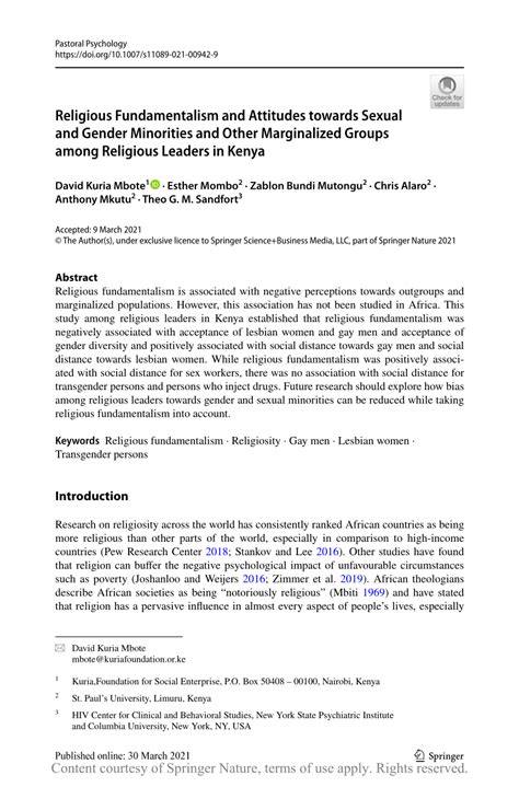Pdf Religious Fundamentalism And Attitudes Towards Sexual And Gender