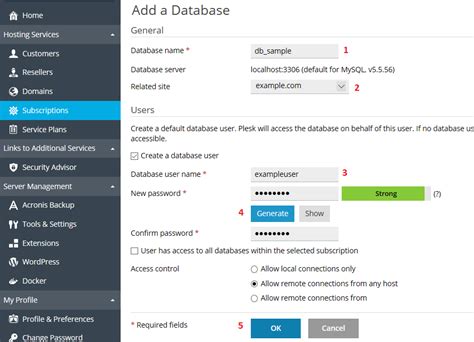 how to create a database in plesk plesk help center