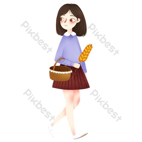 مرسومة باليد عنصر فتاة الكرتون تحمل سلة صور Png Psd تحميل مجاني Pikbest