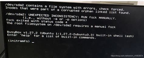 dev sda2 contains a file system with errors check forced initramfs