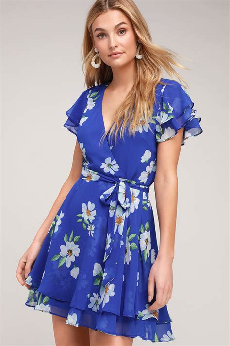 Cute Blue Floral Dress Ruffled Mini Dress Floral Print Dress Lulus