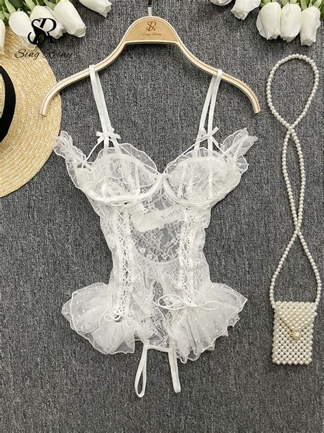 Singreiny Lace Sheer Bodysuits Women Spaghetti Strap Backless Sheath