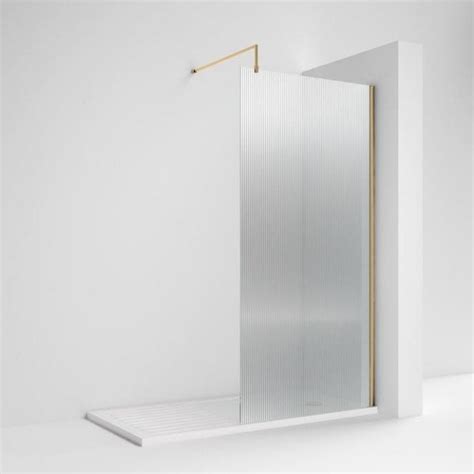 Scudo S8 8mm Fluted Glass Wetroom Panel 1100mm With Brushed Brass