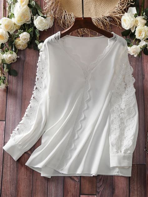Shein Mulvari Plus Contrast Guipure Lace Blouse Shein Usa