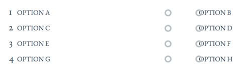 css radio buttons in the middle with two columns of text