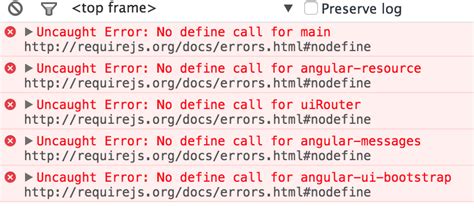 javascript requirejs no define call for several angular related