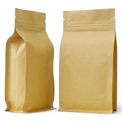 Plastic Plain Brown Kraft Paper 3d Flat Bottom Pouches Multiple Sizes