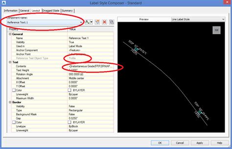 custom label style for alignment which shows slope from profile and