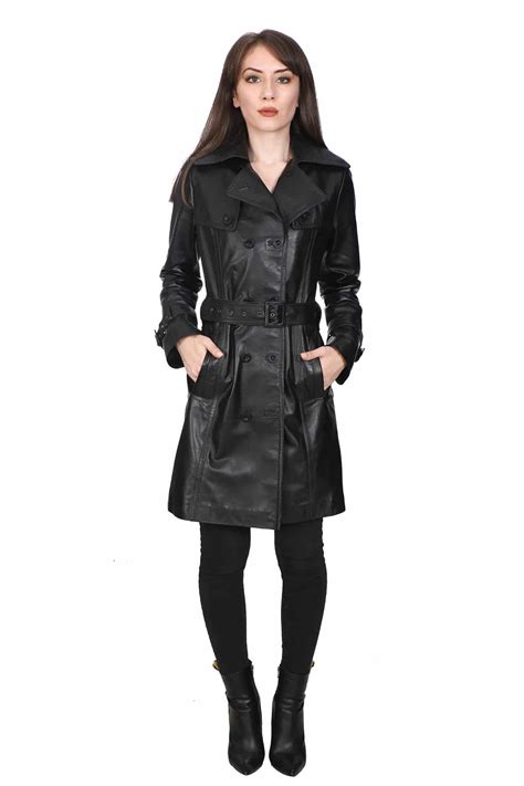 Daisy Womens 100 Real Black Leather Overcoat