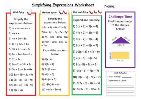 Simplifying Expressions Differentiated Worksheet With Answers