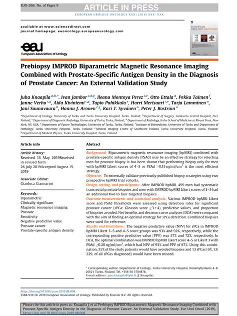 Pdf Prebiopsy Improd Biparametric Magnetic Resonance Imaging Combined