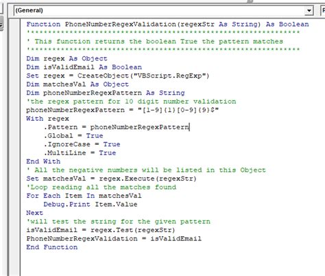 vba regex pattern validation