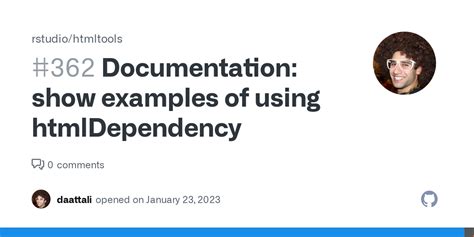documentation show examples of using htmldependency · issue 362