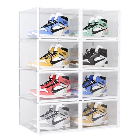 Waytrim 8 Pack Stackable Shoe Boxes Clear Plastic Shoe Organizer Shoe
