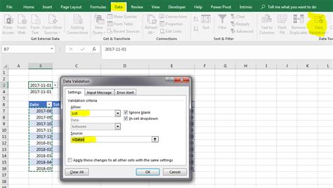 creating an excel chart with dynamic dates that come from a drop down
