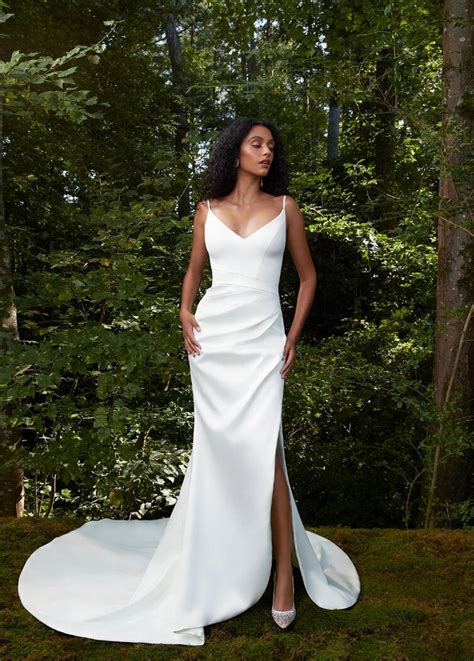 Spaghetti Strap V Neckline Sheath Wedding Dress With Slit Kleinfeld
