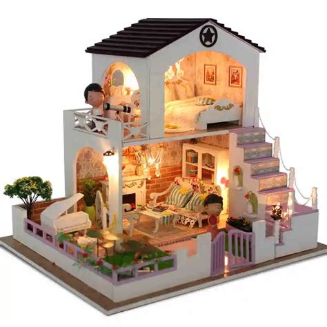Diy Doll House Wooden Dollhouses Villa Model Include Furniture Led