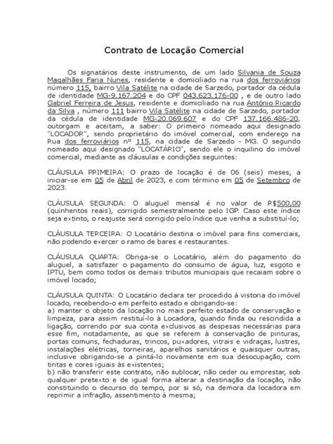 Contrato De Locação Comercial Pdf