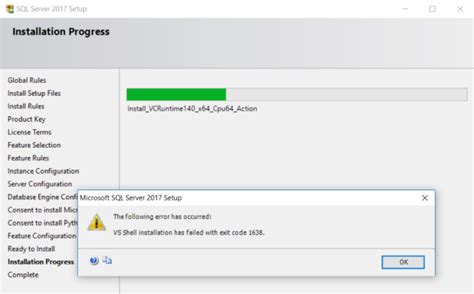 sql server 2017 setup error vs shell installation has