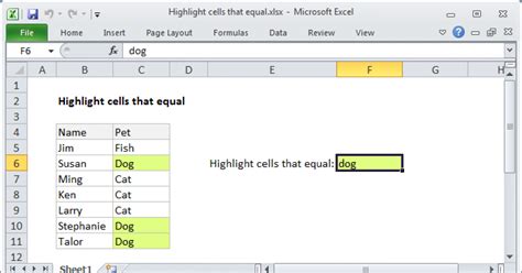 highlight cells that equal excel formula exceljet