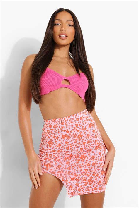 Tall Floral Print Side Split Mini Skirt Mini Skirts Clothing For