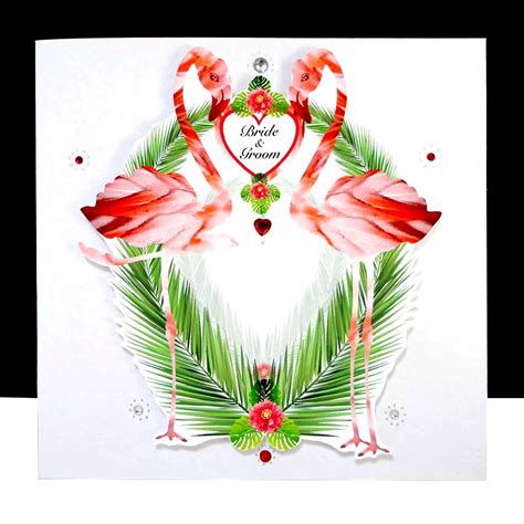 Flamingo And Palm Handmade Bride And Groom Wedding Card Decorque Cards