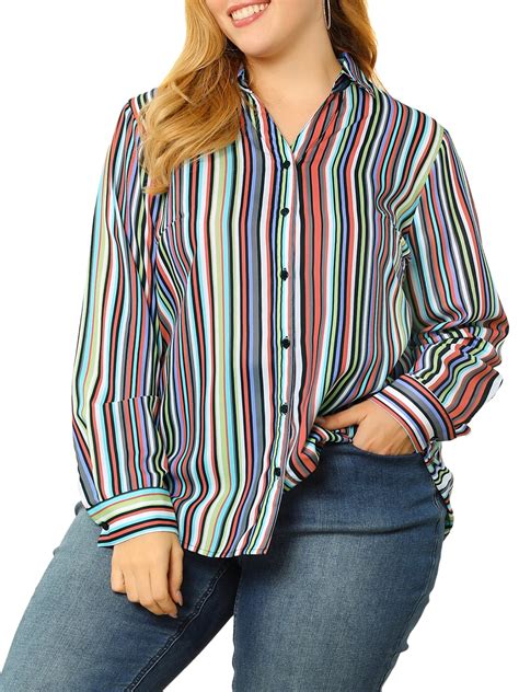 Unique Bargains Unique Bargains Womens Plus Size Rainbow Striped