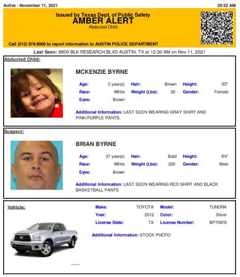 Texas Alerts On Twitter Active Amber Alert For Mckenzie Byrne From