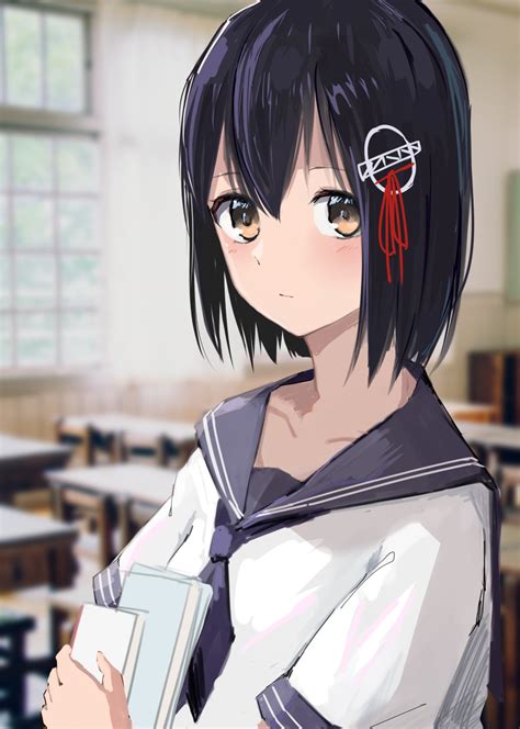 Safebooru 1girl 73suke Absurdres Alternate Costume Black Hair Black