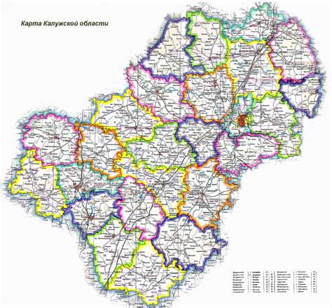 Большая подробная административная карта Калужской области с городами и