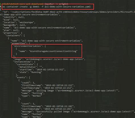 azure container instances aci and secrets using secure environment